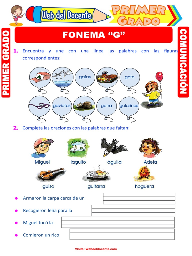 Fonema G para Primero de Primaria | PDF