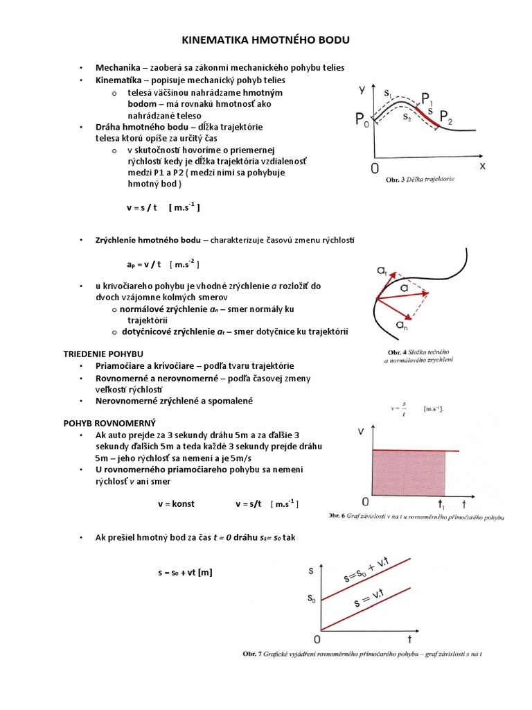 Kinematika Hmotného Bodu - Poznámky | PDF