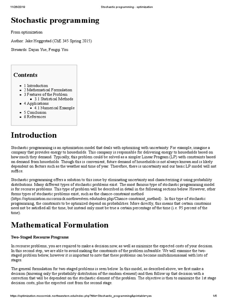 Stochastic Programming - Optimization | PDF | Mathematical Optimization ...