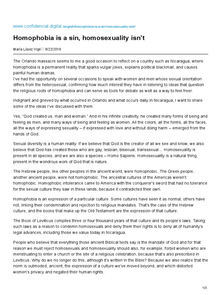 Homophobia as Sin: A Faith Perspective | PDF | Homosexuality | Homophobia
