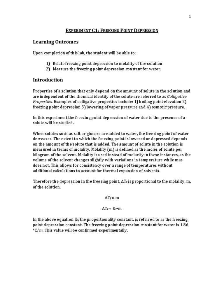 Experiment C1 - Freezing Point | PDF | Chemical Engineering | Chemistry