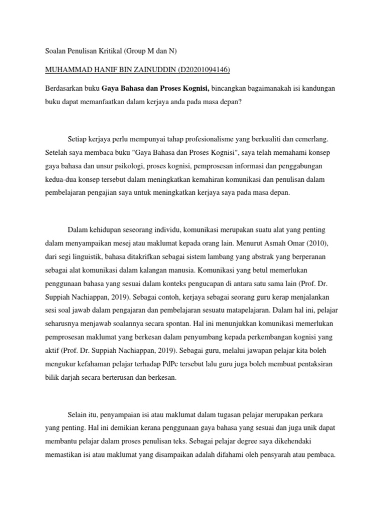 PenulisanKritikal Kpp3014 (GPM) MuhdHanif (D20201094146) | PDF