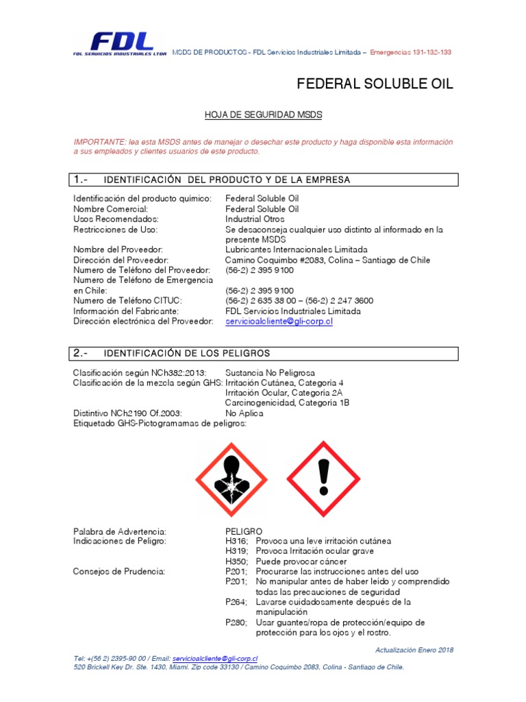 Msds-Federal Soluble Oil | PDF | Residuos | Combustión