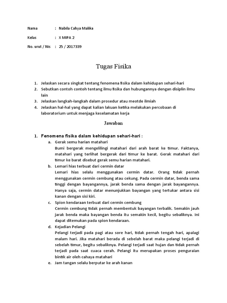 Tugas Fisika Nabila Cahya Malika X MIPA 2 | PDF