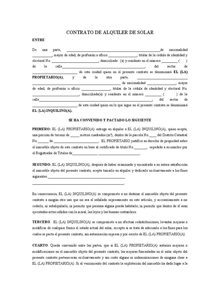 09 - Contrato de Alquiler de Solar | PDF | Propiedad | Justicia
