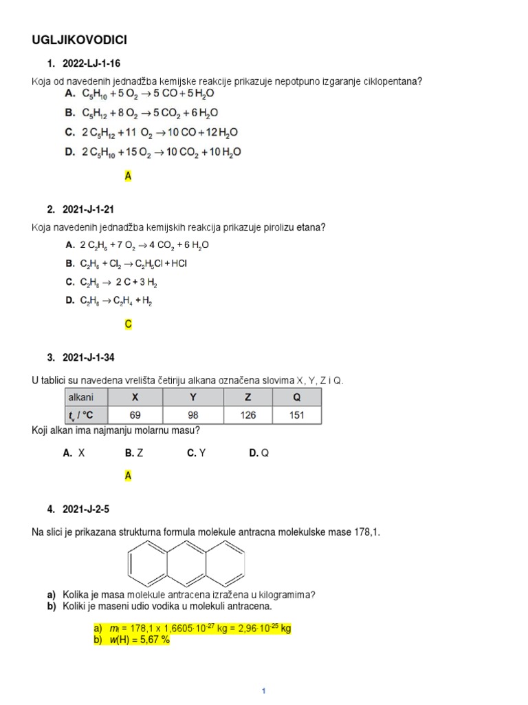 ZADACI Za Ponavljanje - UGLJIKOVODICI - DM I Zbirke I Natjecanja ...