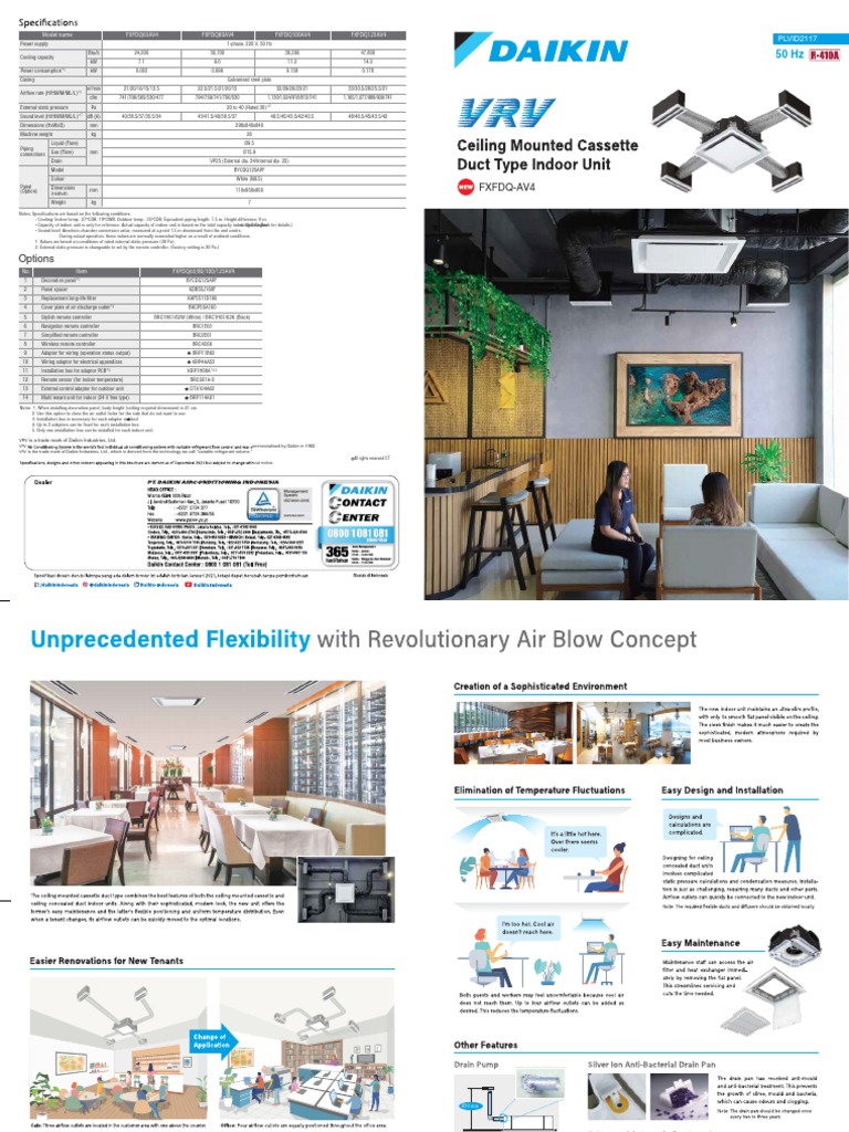 Daikin Ceiling Cassette Duct Specs | PDF | Air Conditioning | Civil ...