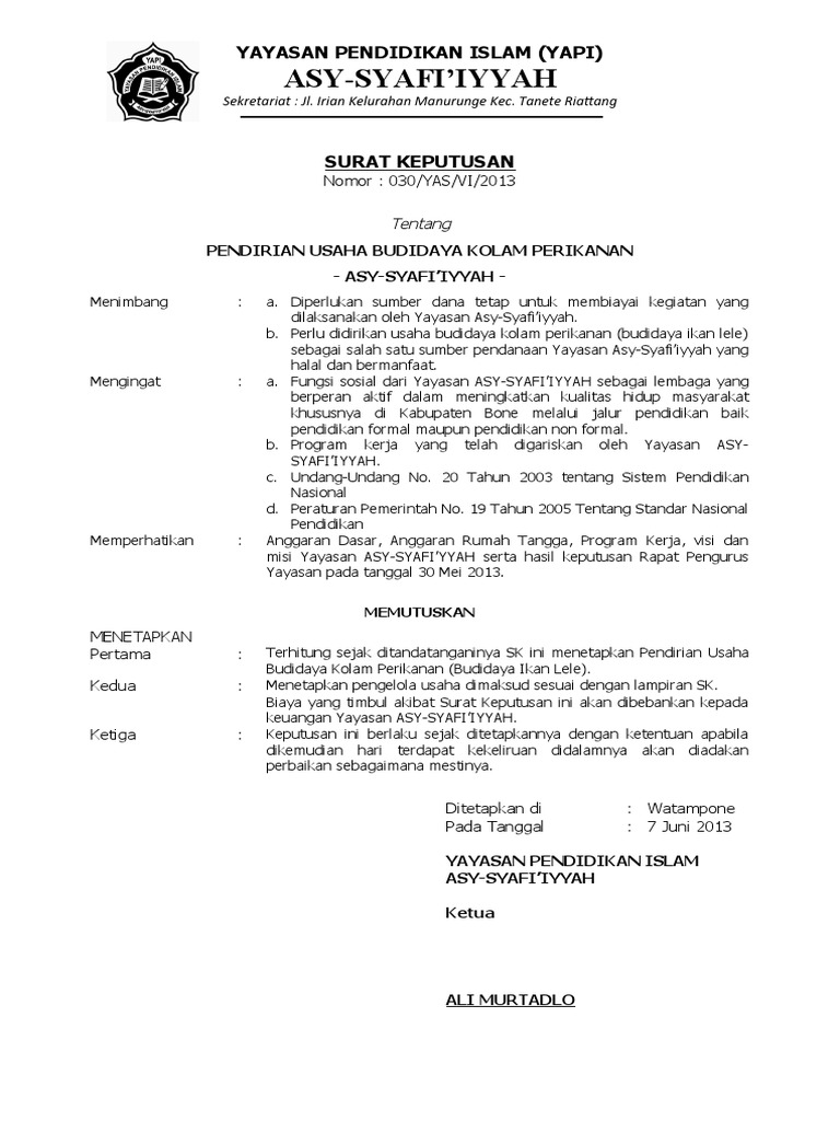 SK Pendirian Usaha Perikanan Baru | PDF