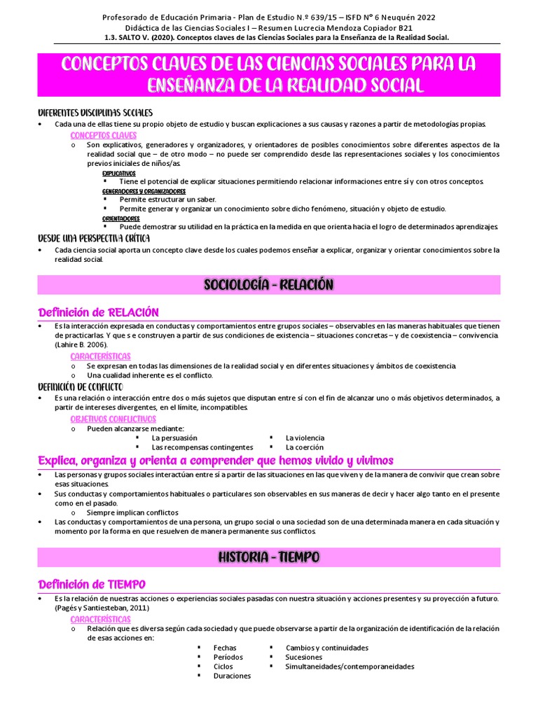 RESUMEN - 1.3. SALTO V. (2020) - Conceptos Claves de Las Ciencias Sociales para La Enseñanza de ...