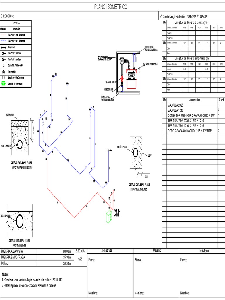 Modelo de Plano Isometrico para Gas | PDF | Tubería (transporte de ...