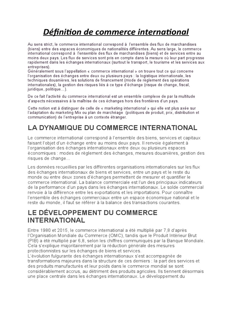 Définition de Commerce International | PDF | Commerce | Échange ...