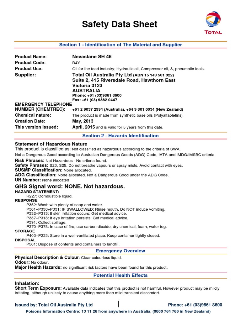 Nevastane SH 46 MSDS | PDF | Fires | Personal Protective Equipment