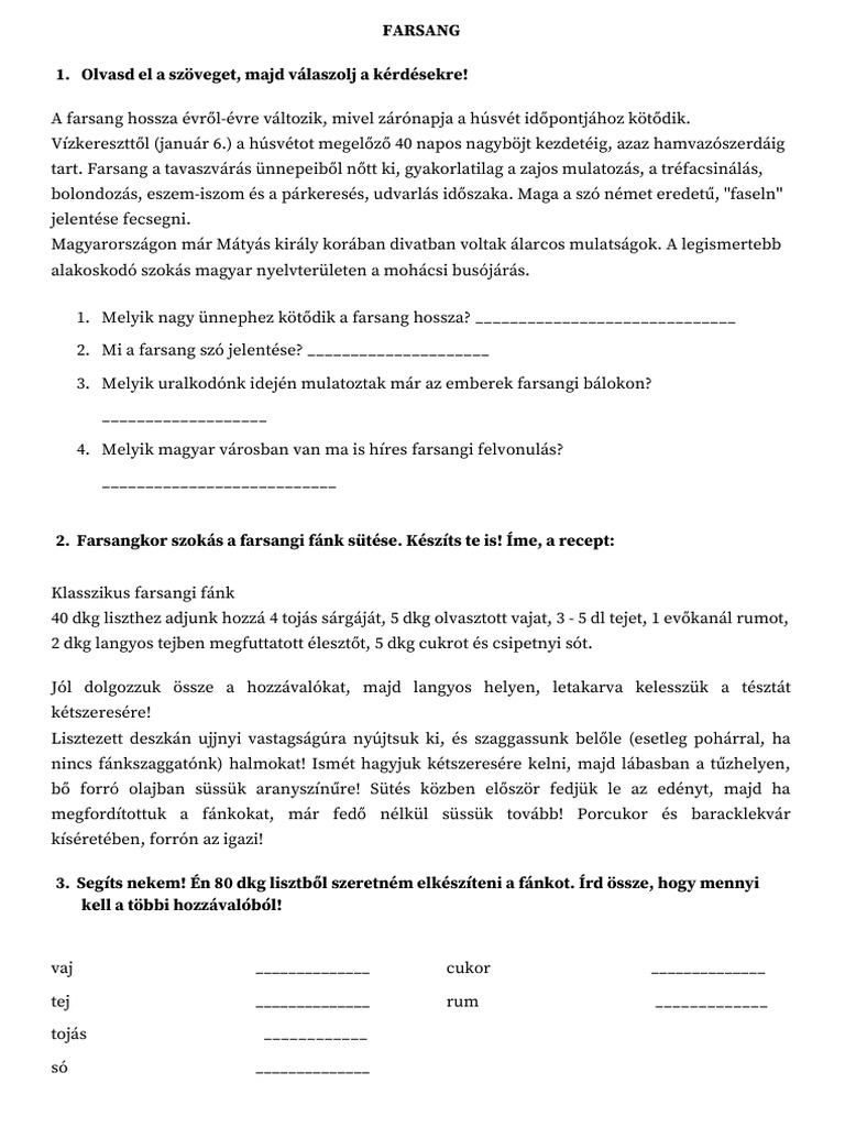 Farsang Vegyes Feladatok 2016 | PDF