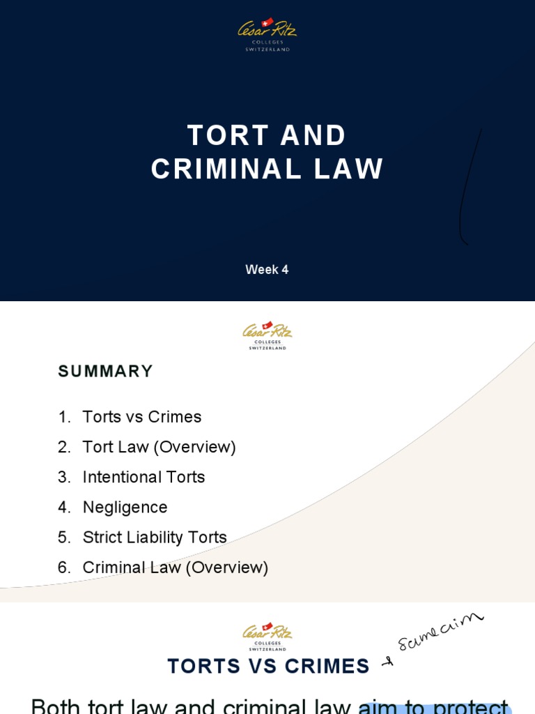 Tort and Criminal Law: Week 4 | PDF | Tort | Negligence