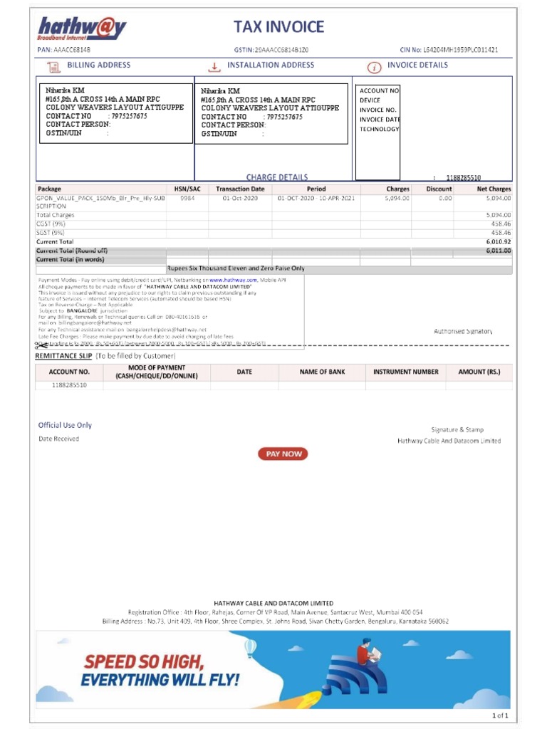 Hathway Bill | PDF