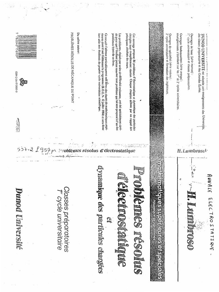Problèmes Résolus Délectrostatique Et Dynamique Des Particules Chargées ...