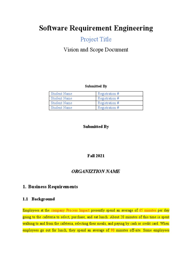 SRE - Vision and Scope Document - Version 1.0 | PDF | Cafeteria | Mobile App
