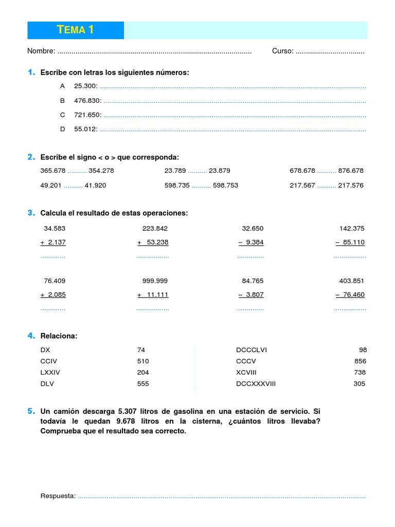 Control Tema 1 5º | PDF