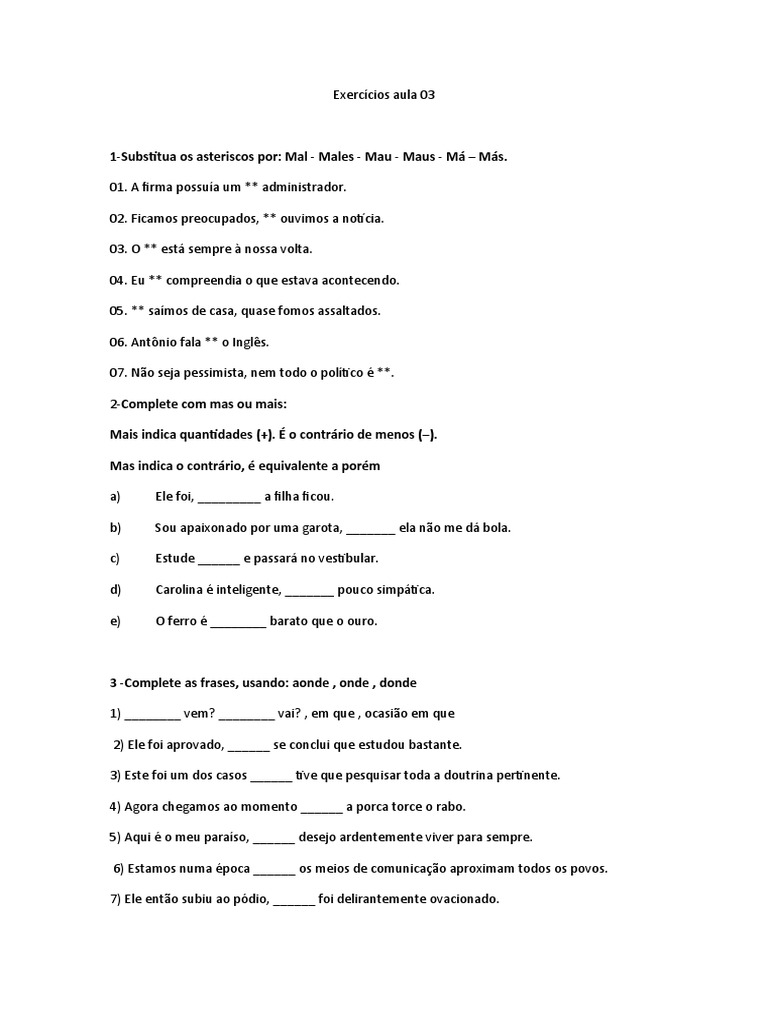 Exercícios Aula 03 | PDF