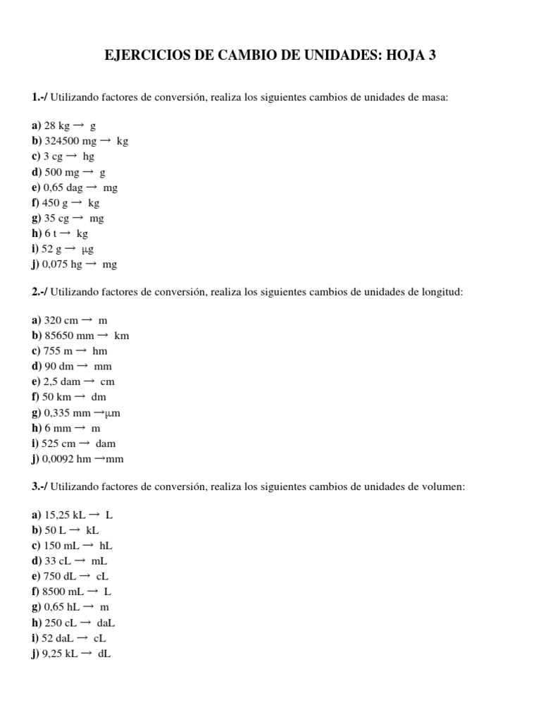 Ejercicios de Cambio de Unidades 6º Primaria | PDF