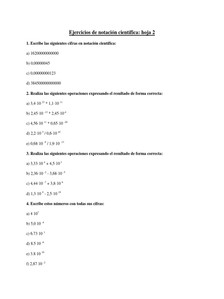 Ejercicios de Notación Científica - Hoja 2 | PDF