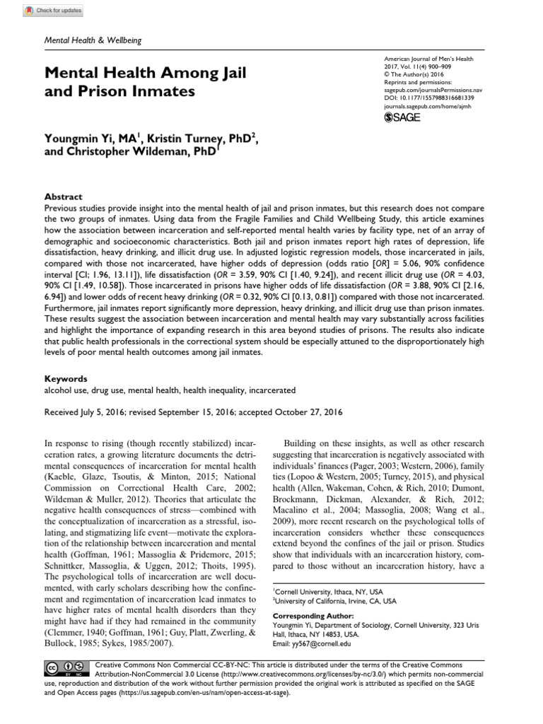 Mental Health Among Jail and Prison Inmates | PDF | Incarceration In ...