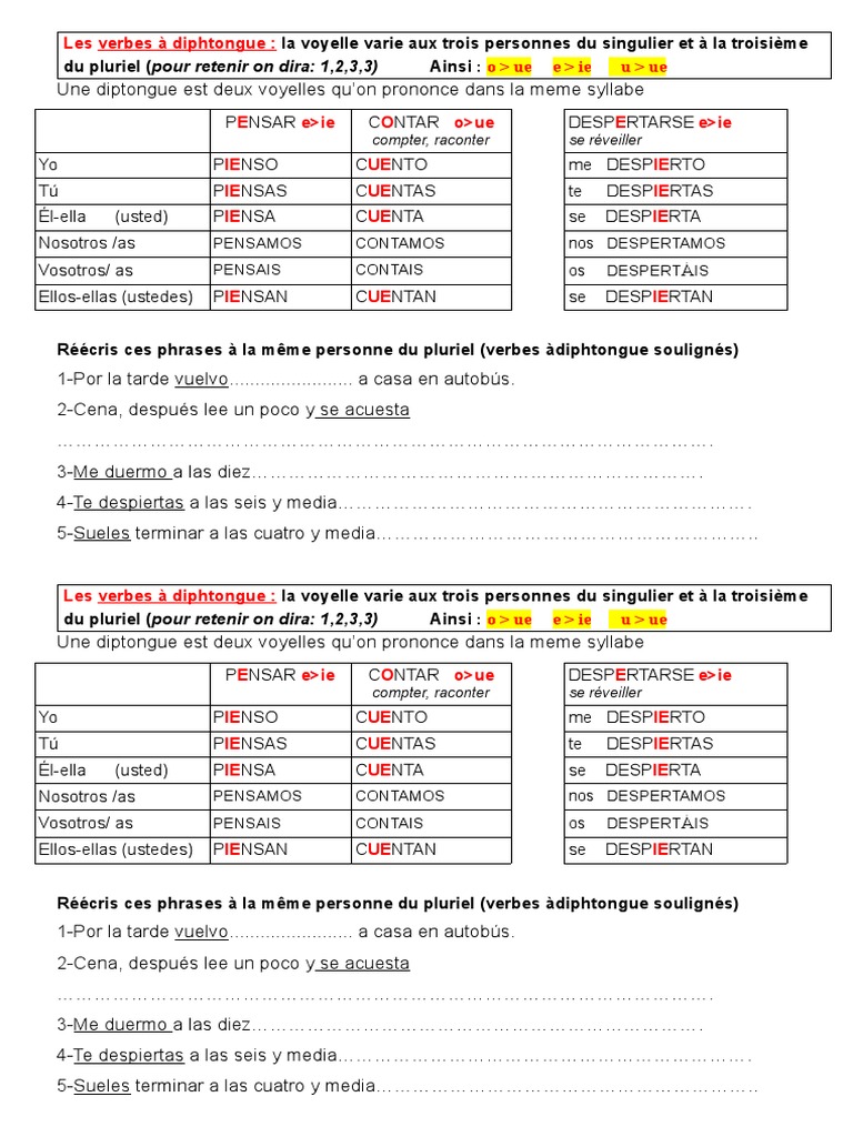 Exercices sur les verbes à diphtongue | PDF | Grammaire | Communication ...