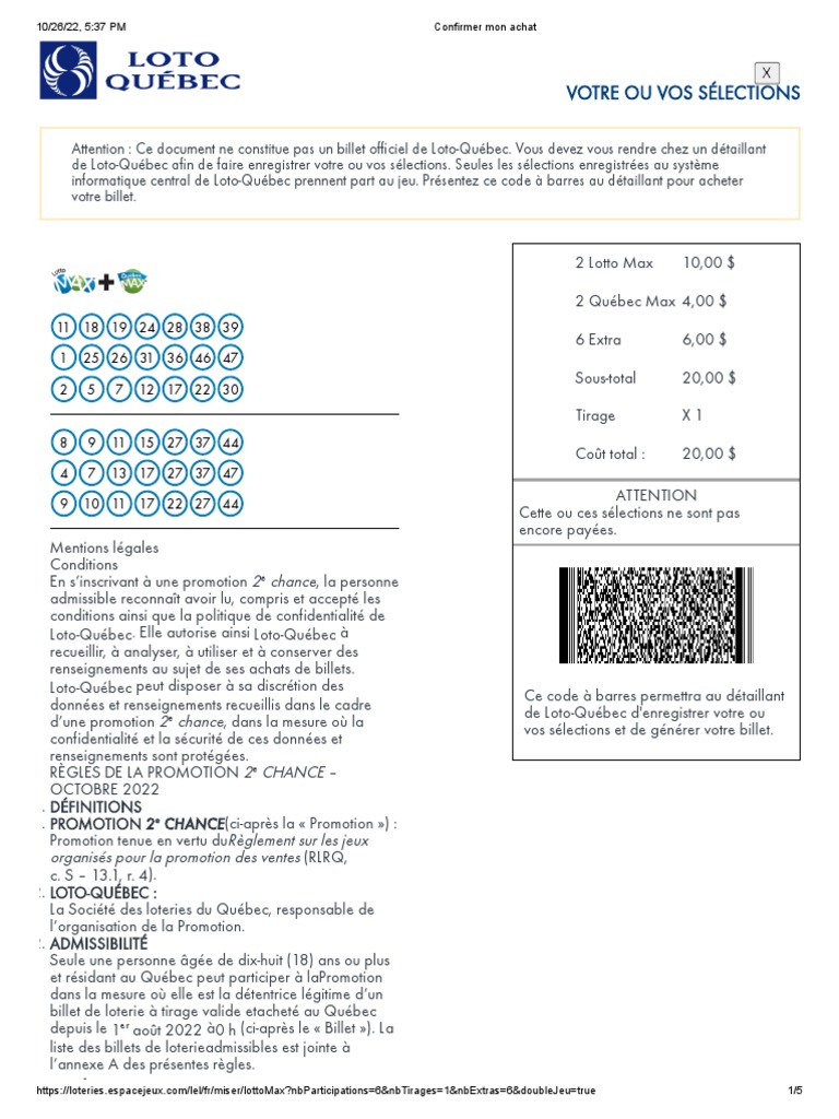 Promotion 2e Chance Loto-Québec : Règles et Conditions | PDF