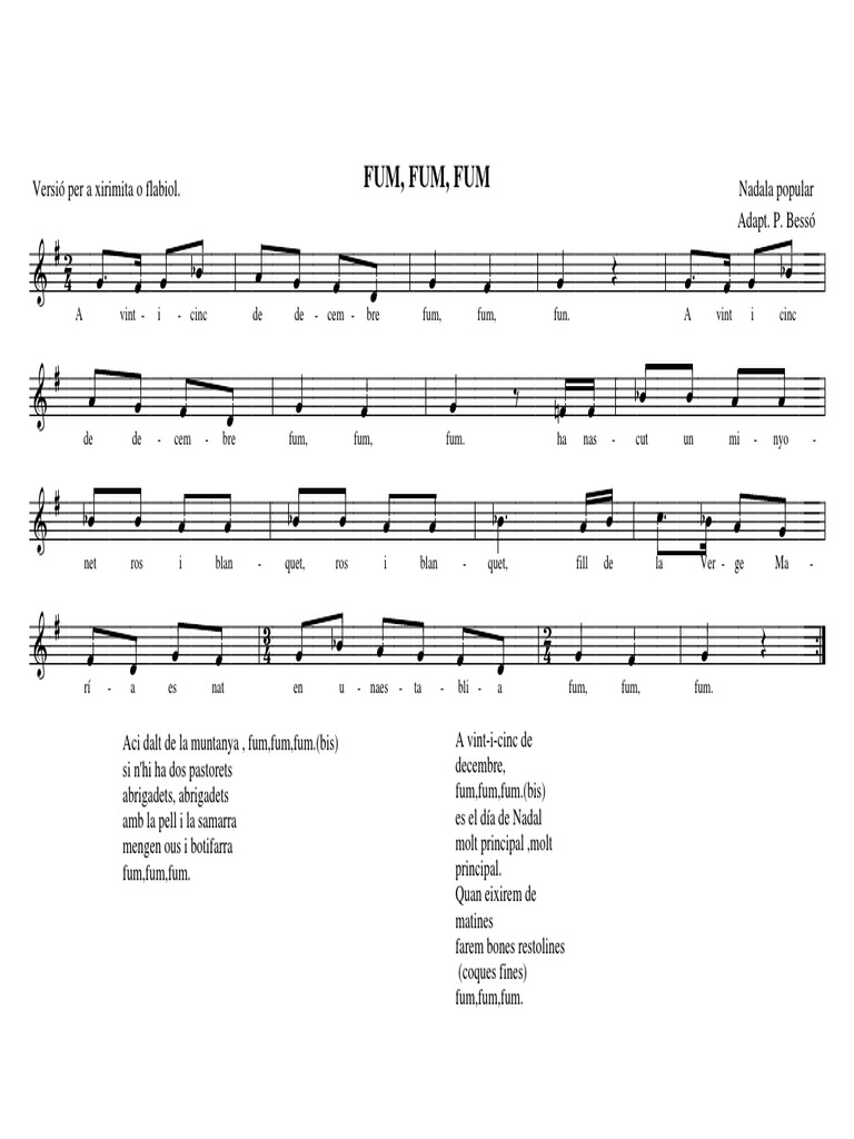 Chanson de Noël "Fum, Fum, Fum" Adaptée | PDF