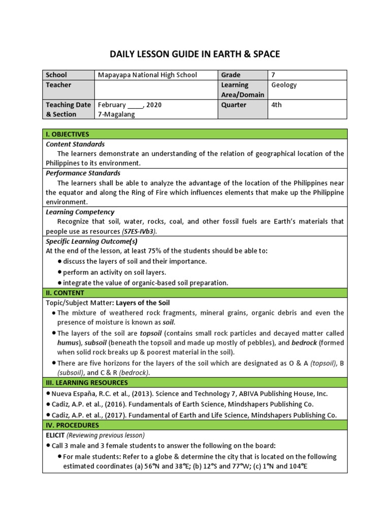 Sample Lesson Plan Format (7es) | PDF | Soil | Organic Matter
