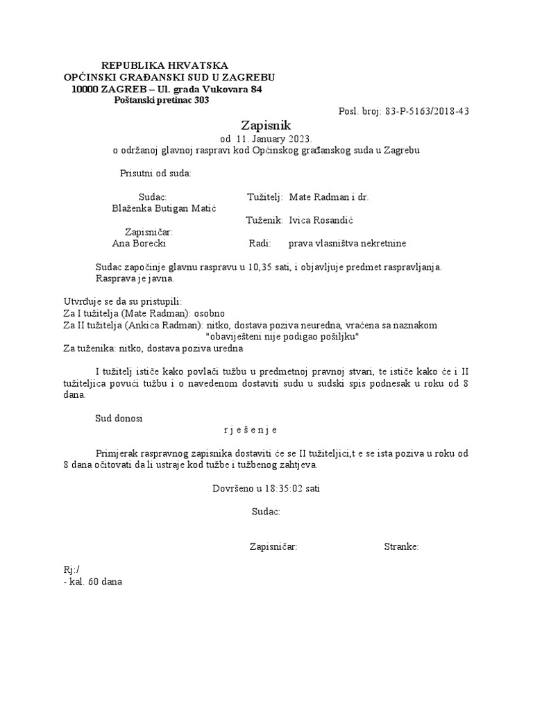 Zapisnik P 5163 2018 43 | PDF