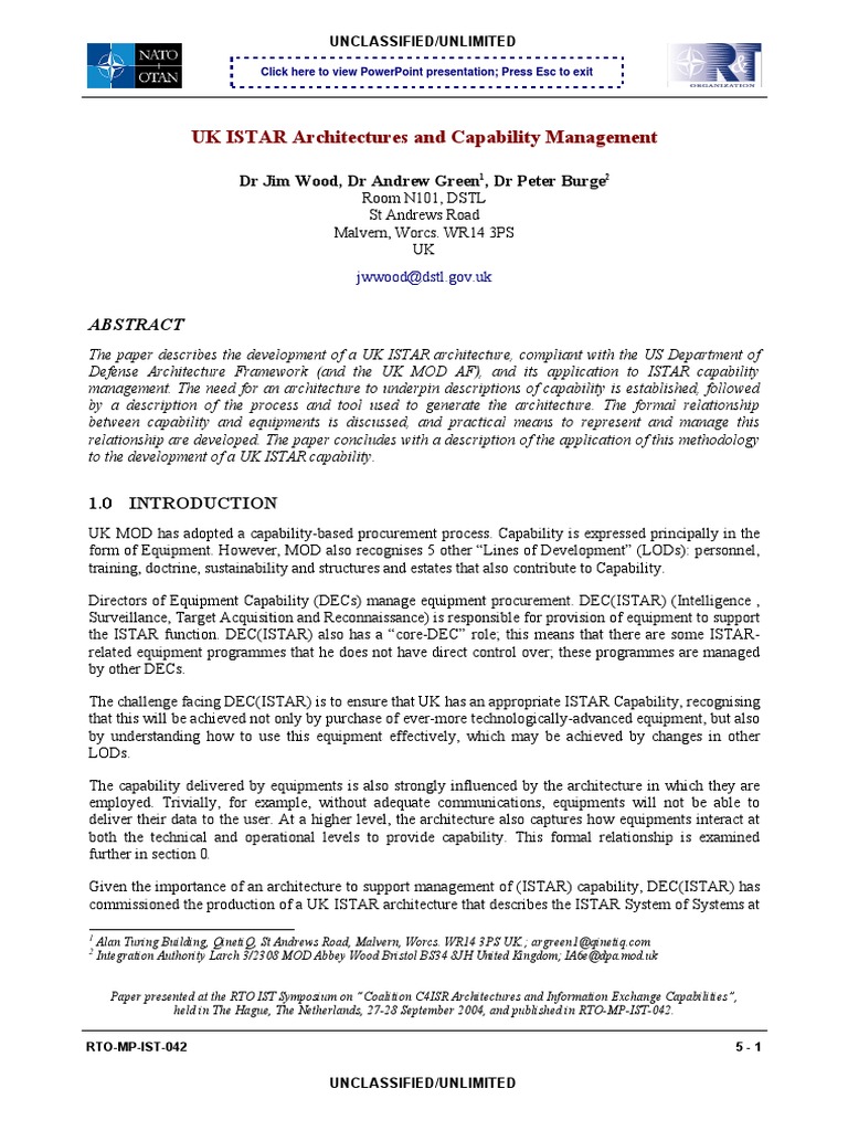 ISTAR Architecture and Management | PDF | Intelligence, Surveillance ...