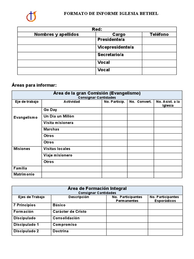 Formato de Informe para La Iglesia Bethel | PDF