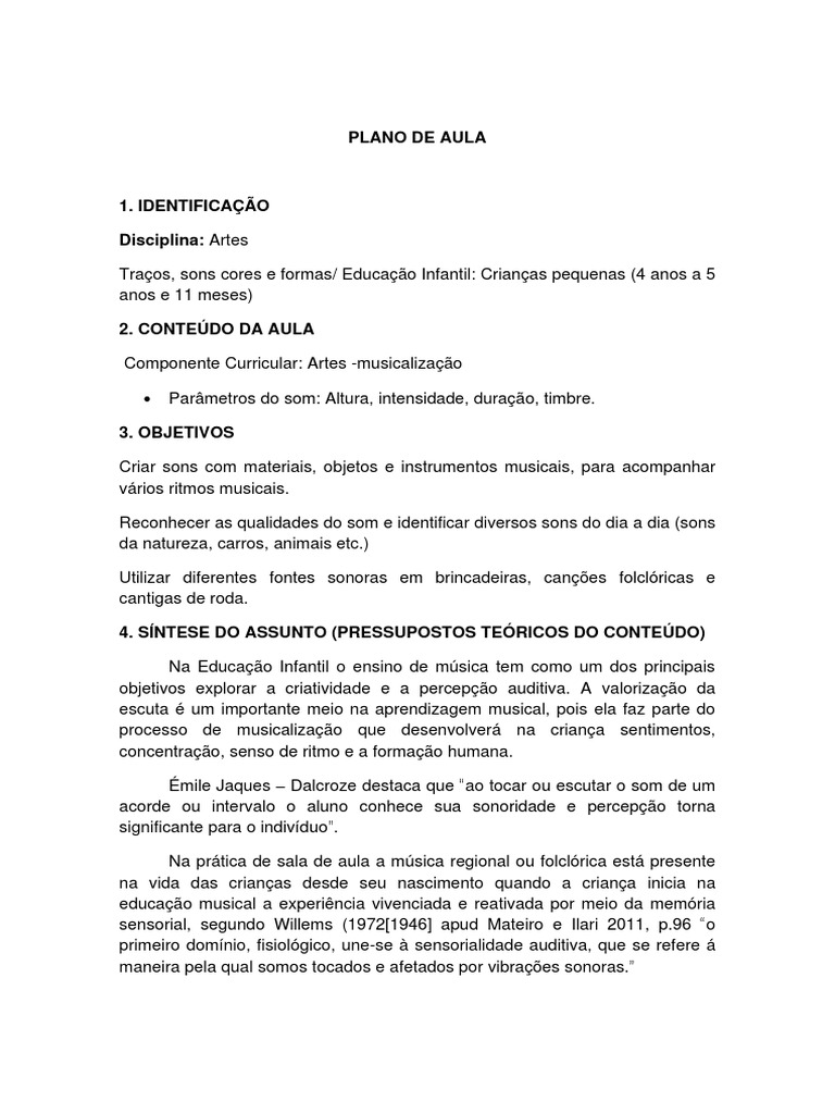 Plano De Aula Música Pdf Som