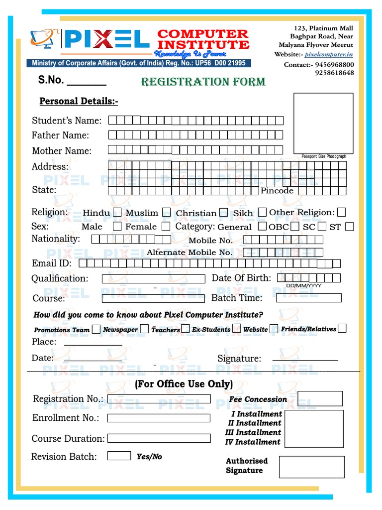 Registration Form: Computer Institute | PDF
