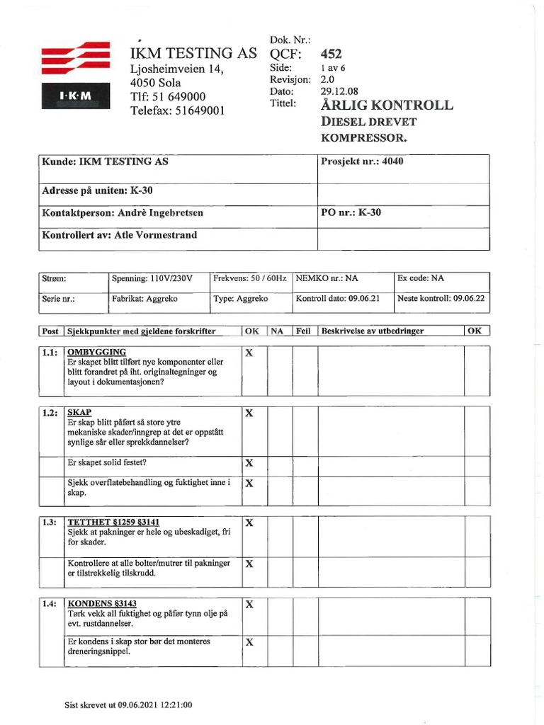 K-30 - 2.03 Periodic Inspection Electric With Isolation Test | PDF