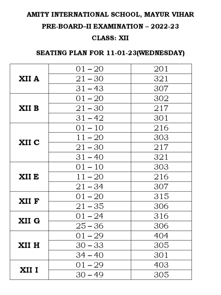 11-01-23 - Class - 12 - SEATING PLAN | PDF