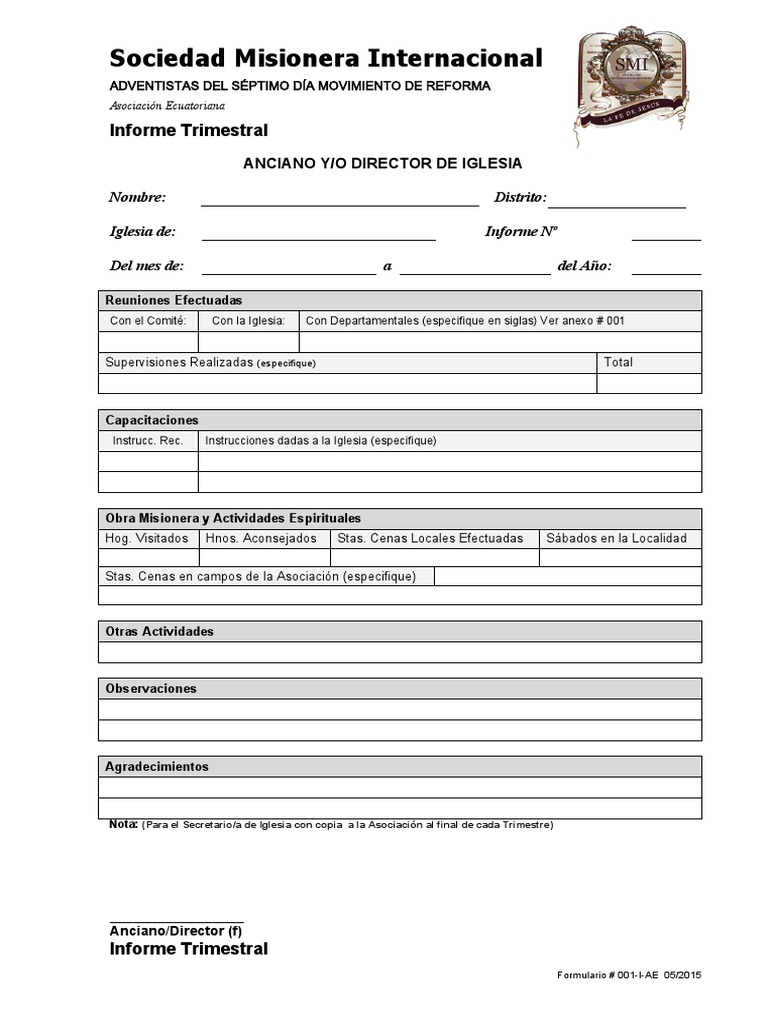 Formatos de Informe Actualizados. | PDF | Iglesia Adventista del ...