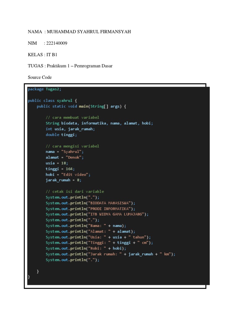 File Praktikum 1 - Pemrograman Dasar (Syahrul) | PDF