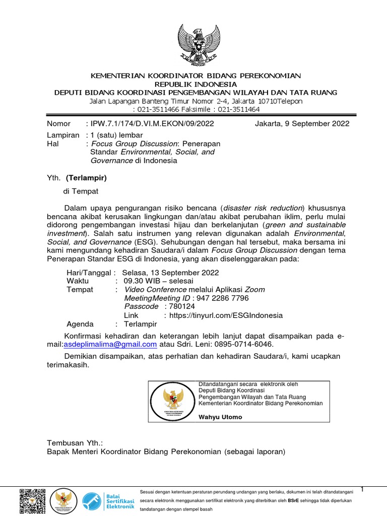Surat Undangan FGD ESG 13 September 2022 | PDF