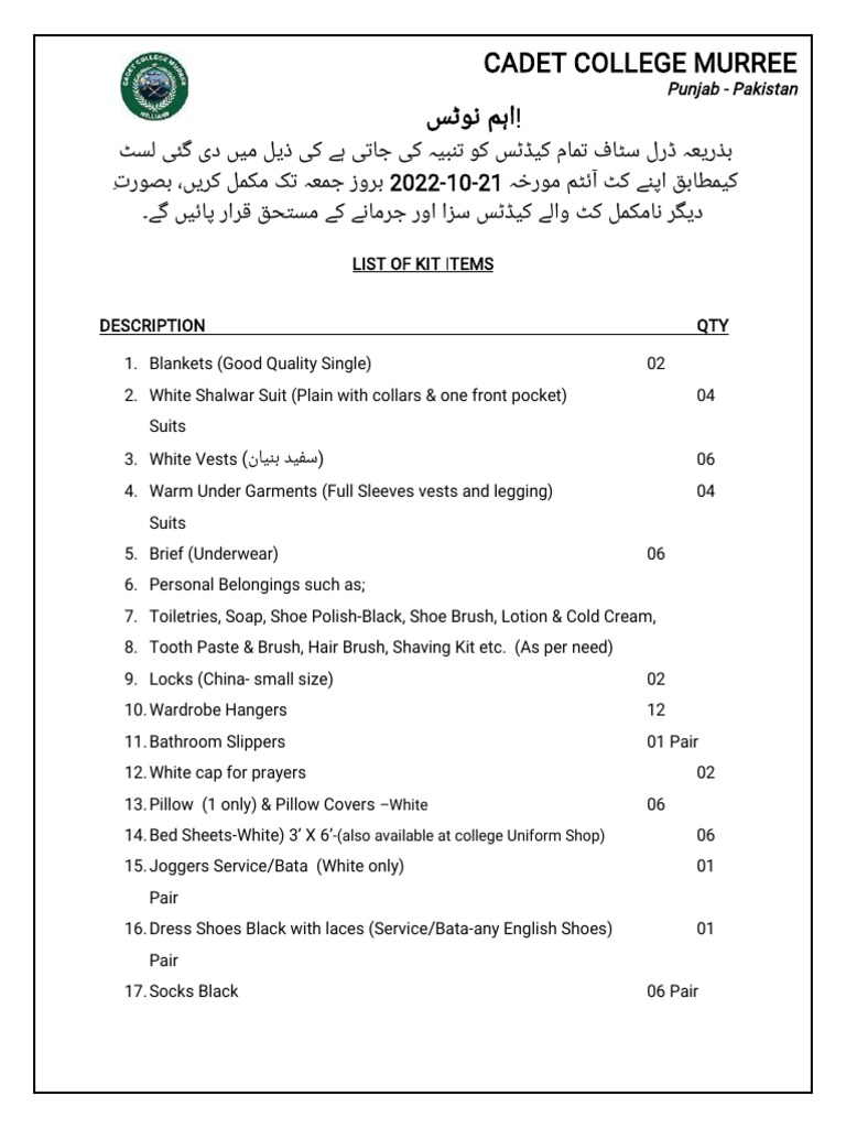 LIST OF ITEMS-Circular | PDF