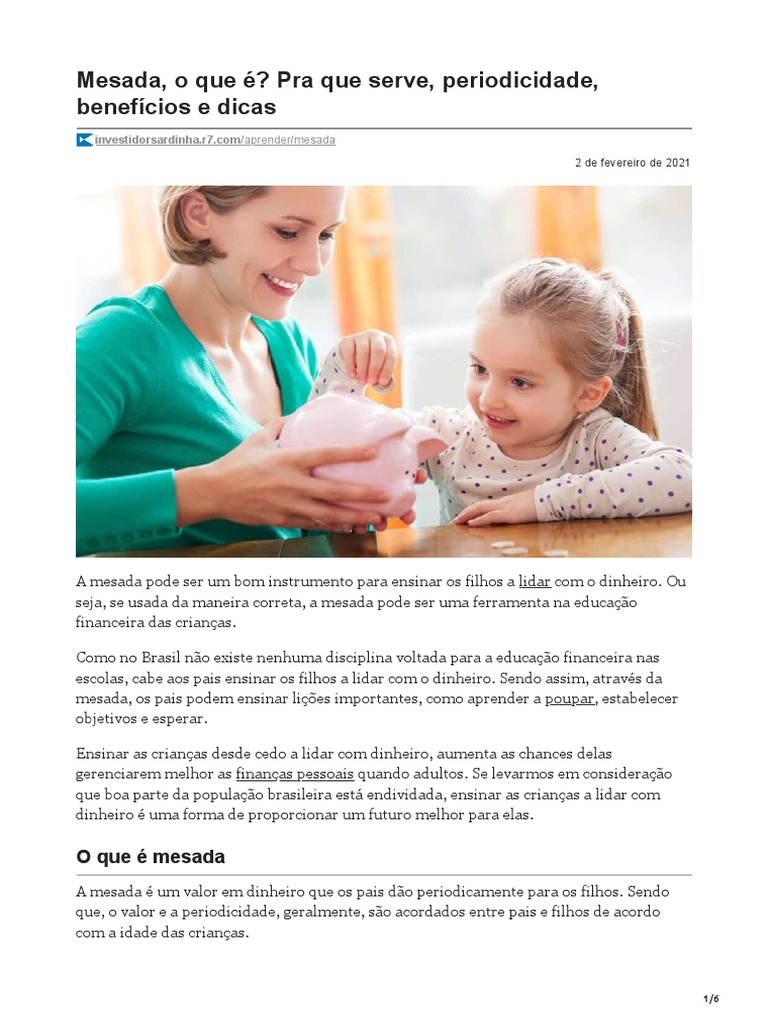 1 Mesada o Que É para Que Serve Periodicidade Benefícios e Dicas | PDF ...