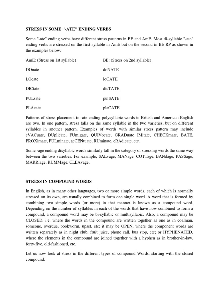 Additional Note On Stress | PDF | Stress (Linguistics) | Word