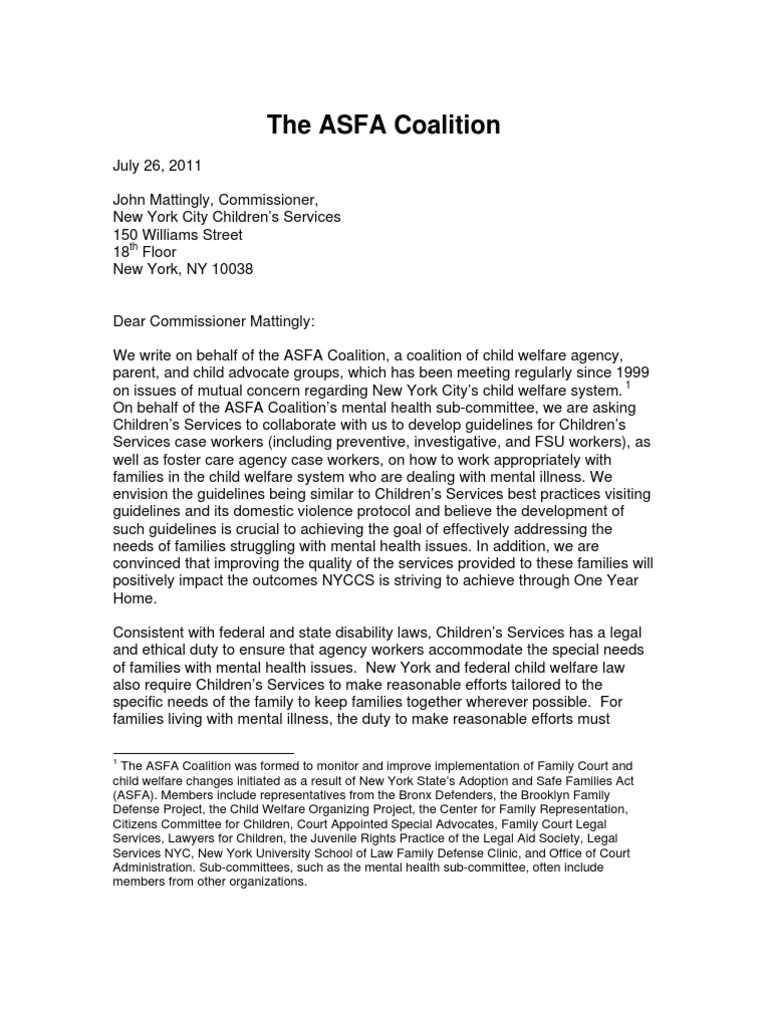 Letter To ACS Commissioner | PDF | Child Protection | Mental Health