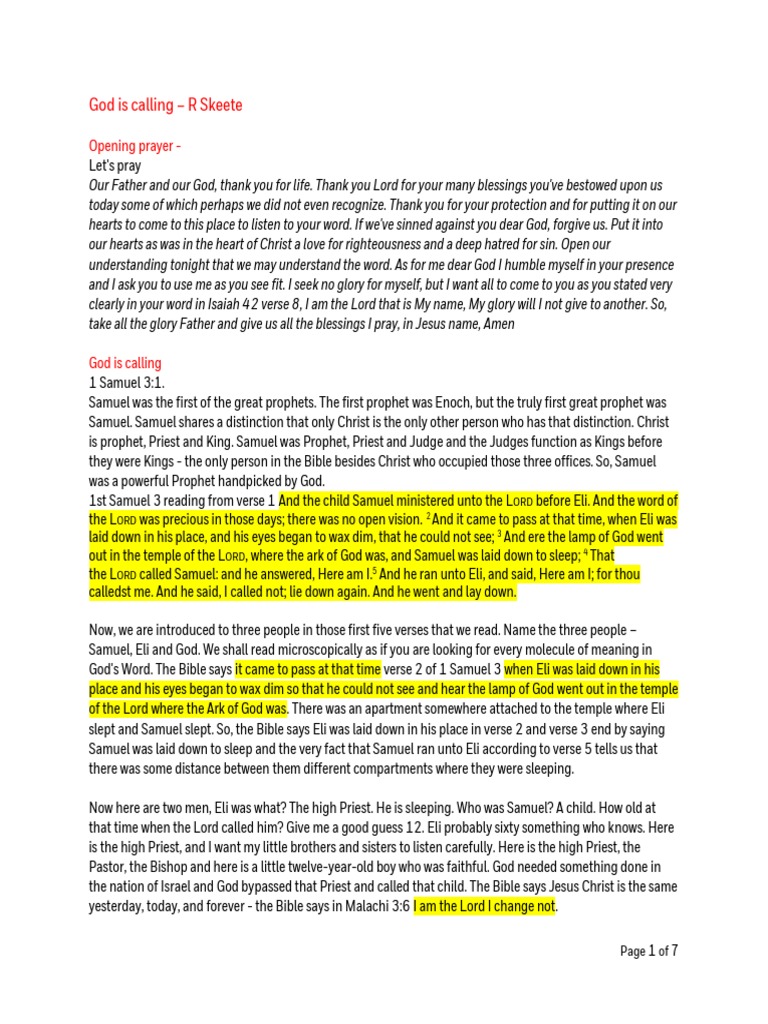 God Is Calling | PDF | Samuel | Prayer