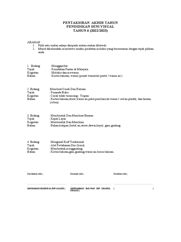 Pentaksiran PSV Tahun 6 | PDF