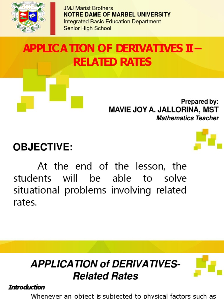 Related Rates in Derivatives Applications | PDF | Equations | Derivative