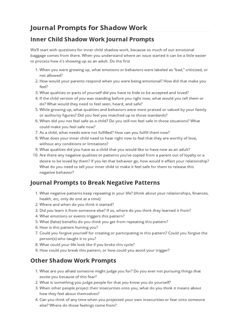 Inner Child Shadow Work Prompts | PDF | Feeling | Compassion