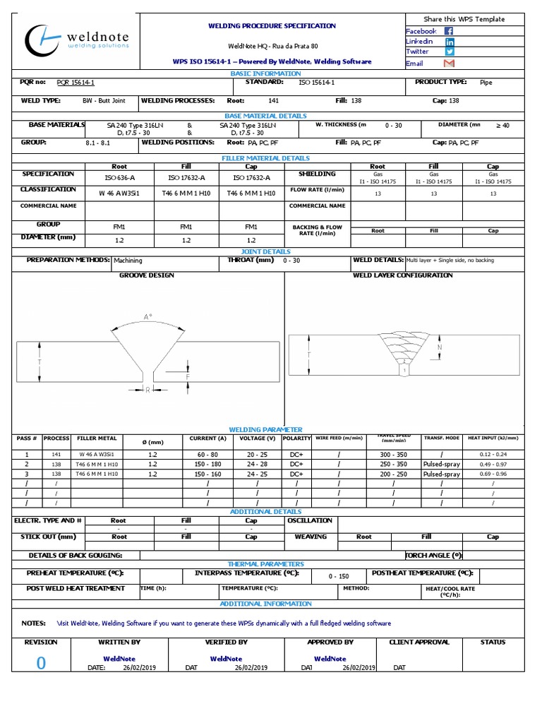 WPS ISO 15614-1 WeldNote Metric | PDF | Welding | Construction