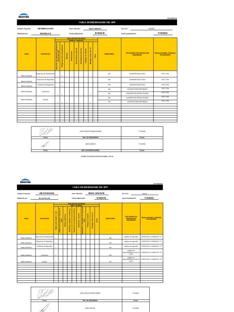 Tabla de Necesidades de Epp-2022 | PDF | Materiales | Naturaleza